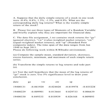 A. Suppose that the daily simple returns of a stock in one week .docx