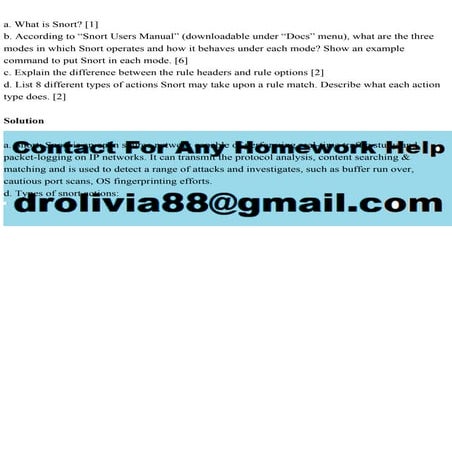 a. What is Snort [1]b. According to “Snort Users Manual” (downloa.pdf