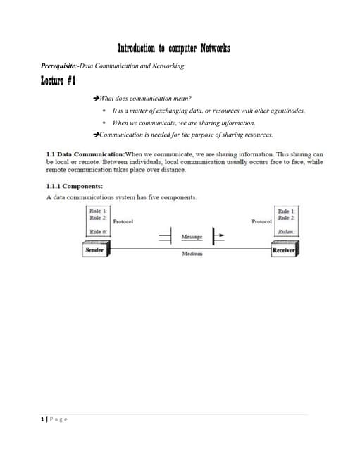 Introduction To Computer Network Lecture One Pdf