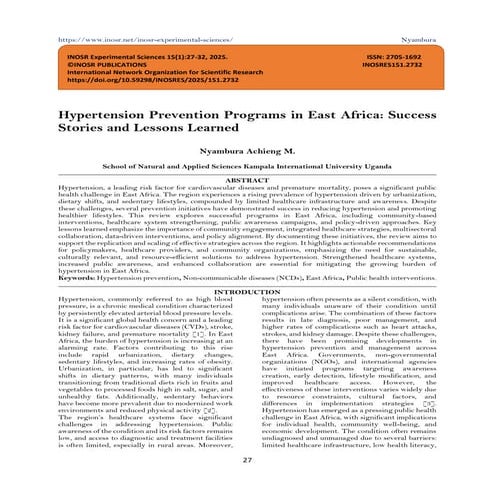 Hypertension Prevention Programs in East Africa: Success Stories and ...