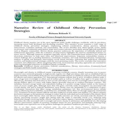 Narrative Review of Childhood Obesity Prevention Strategies (www.kiu.ac ...