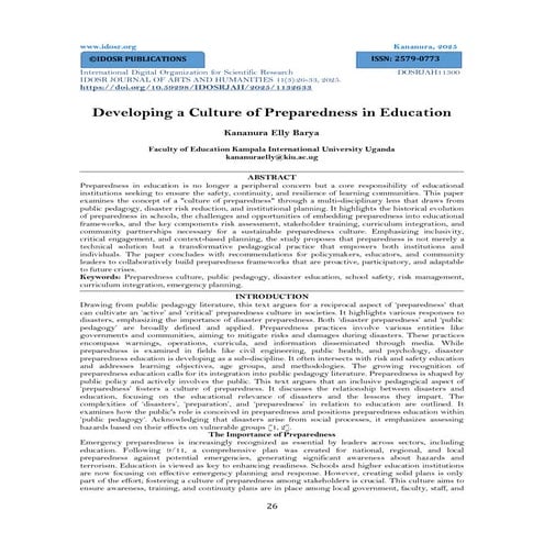 Developing a Culture of Preparedness in Education (www.kiu.ac.ug) | PDF