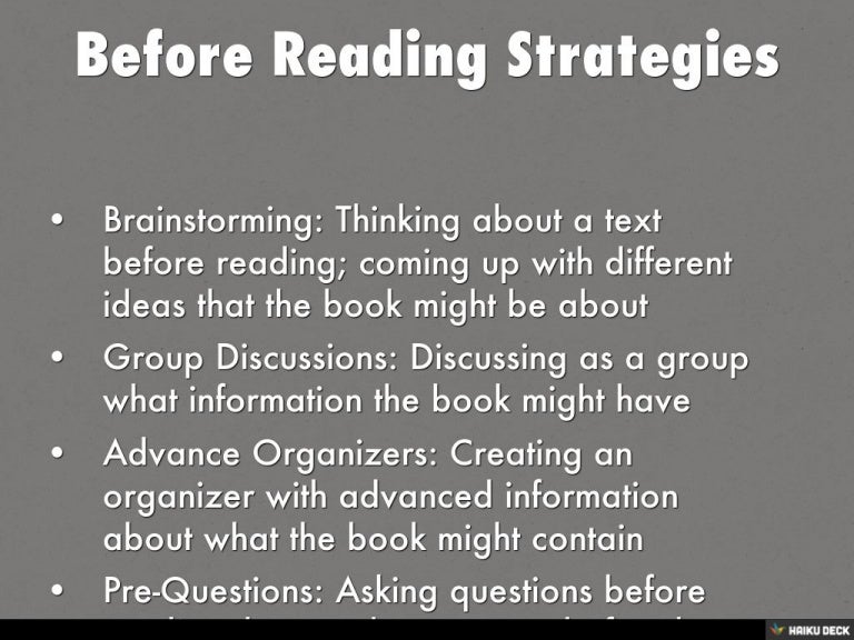 Before Reading Strategies Before Reading Strategies