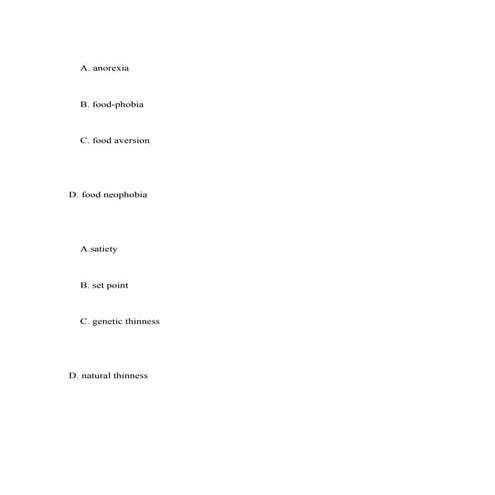 A- anorexia B- food-phobia C- food aversion D- food neophobia.pdf ...