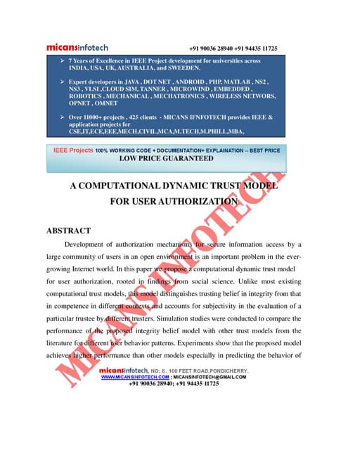 A Computational Dynamic Trust Model For User Authorization Ieee