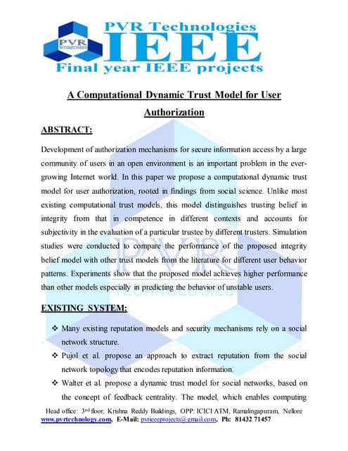 A Computational Dynamic Trust Model For User Authorization Docx Pdf