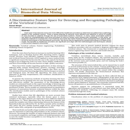 A Discriminative Feature Space For Detecting And Recognizing Pathologies Of The Vertebral Column