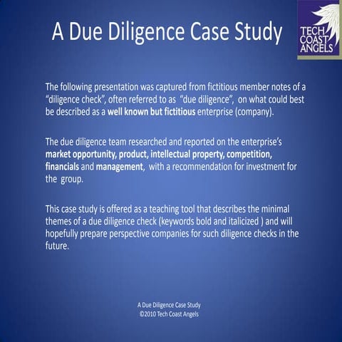 A Due Diligence Study | PDF | Venture Capital | Business Banking & Finance