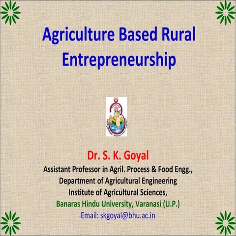 Agriculture Based Rural Entrepreneurship | PPT