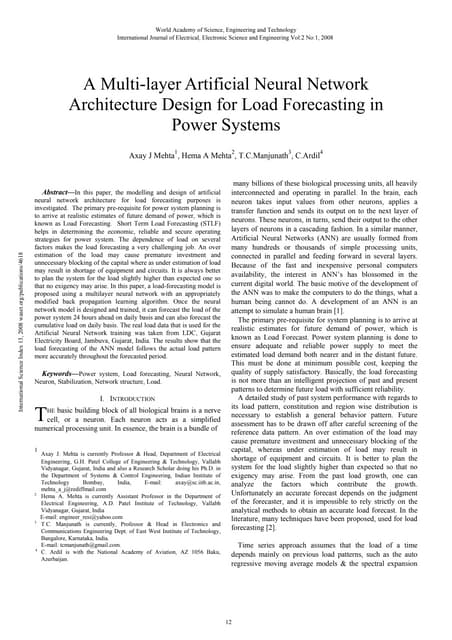 Short Term Electrical Load Forecasting By Artificial Neural Network Pdf