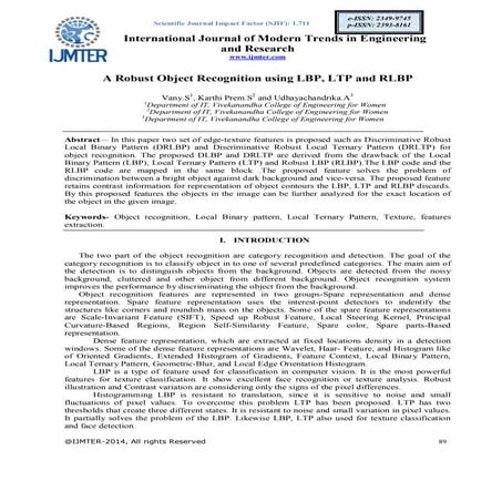 A Robust Object Recognition Using Lbp Ltp And Rlbp Pdf