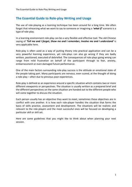 Role play in training | PPTX | Roleplaying Games | Games and Puzzles