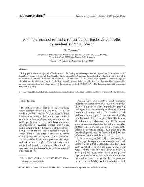 A Simple Method To Find A Robust Output Feedback Controller By Random
