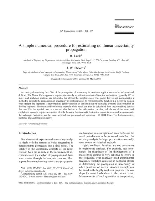 A simple numerical procedure for estimating nonlinear uncertainty ... A simple numerical procedure for estimating nonlinear uncertainty ...