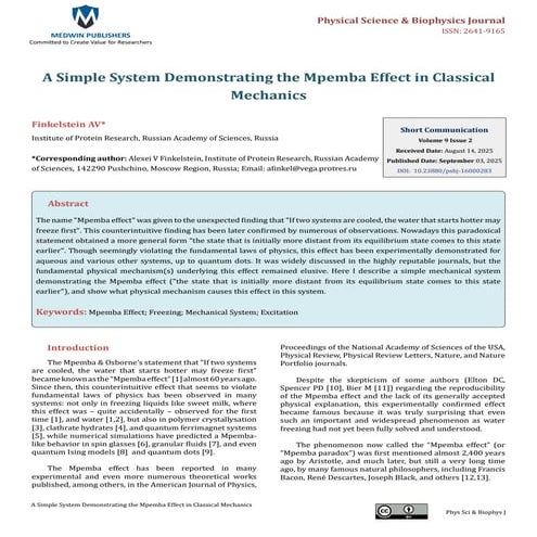 A Simple System Demonstrating the Mpemba Effect in Classical Mechanics | PDF