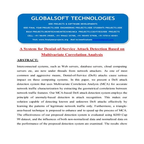 2014 Ieee Dotnet Parallel Distributed Project A System For Denial Of Service Attack Detection 8863