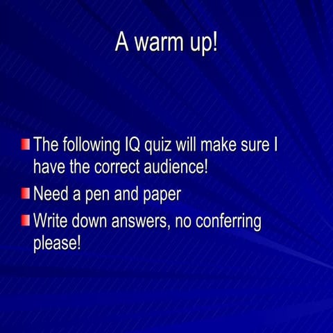 A Warm Up Quick Quiz | PPT