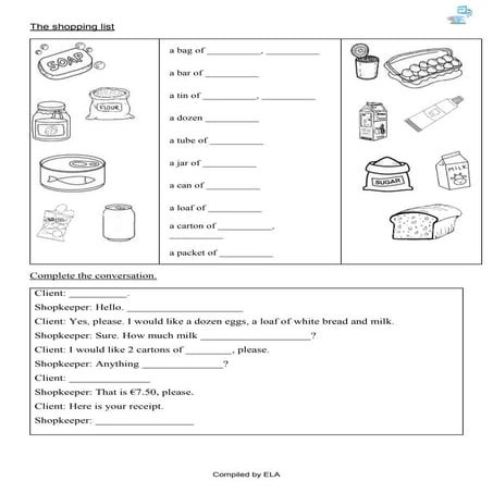 shopping list - shop conversation - groceries | DOCX