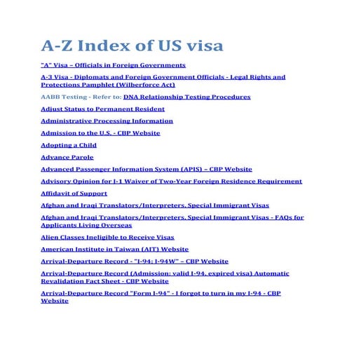 A z index of us visa | DOCX