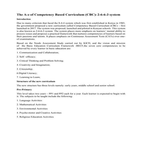 A z of the competency based curriculum -2-6-6-3 education system | PDF