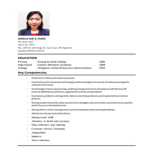Janelle Sue A. Hung Resume | DOCX
