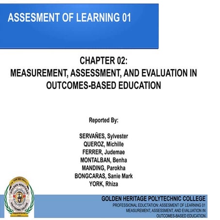 Measurement Assessment and Evaluation in Outcomes-based Education (02 ...