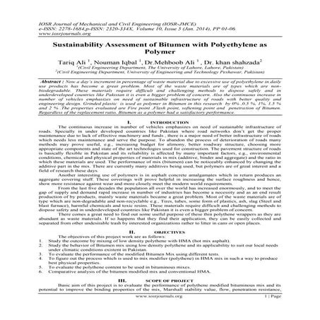 Sustainability Assessment of Bitumen with Polyethylene as Polymer | PDF