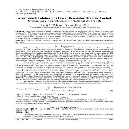 Approximate Solution Of A Linear Descriptor Dynamic Control System Via A Non Classical