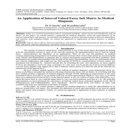 An Application of Interval Valued Fuzzy Soft Matrix In Medical Diagnosis | PDF