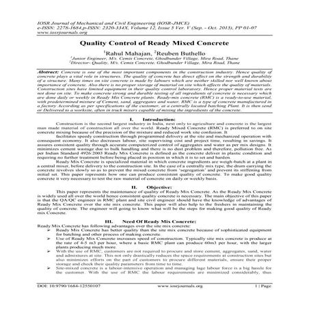Ready Mix Concrete (RMC) quality controls | PDF
