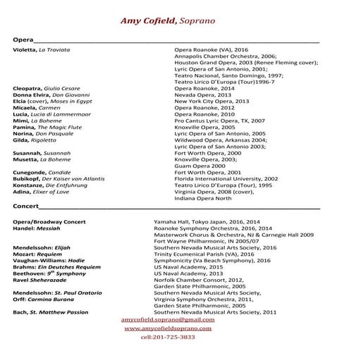 Amy Cofield Performance Resume 2017 | PDF