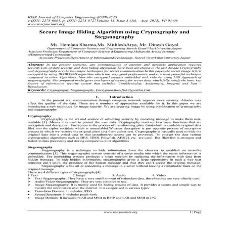 Secure Image Hiding Algorithm Using Cryptography And Steganography Pdf