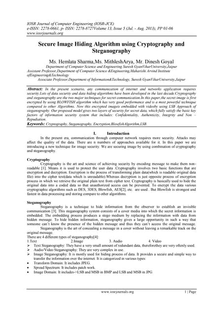 Secure Image Hiding Algorithm Using Cryptography And Steganography Pdf