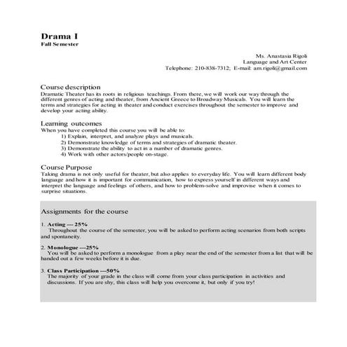 Drama Syllabus | DOCX | Theater | Fine Art