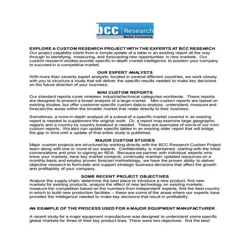 EXPLORE A CUSTOM RESEARCH PROJECT WITH THE EXPERTS AT BCC RESEARCH | PDF