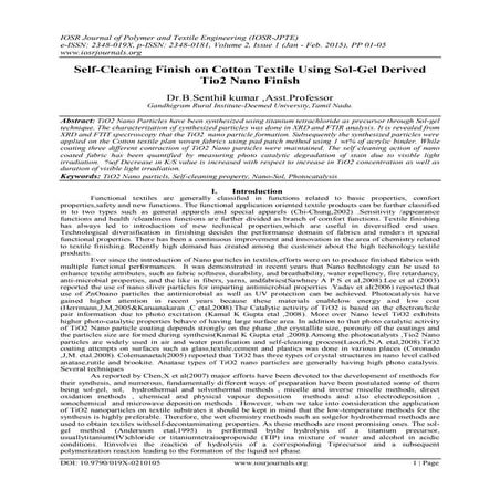 Self cleaning finishes on textiles.. | PPT