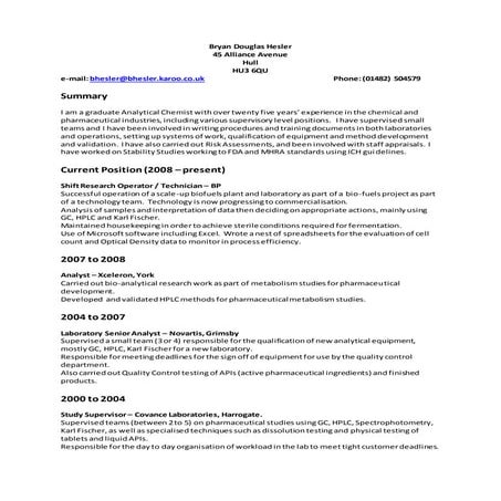 Bryan HESLER CV 2016 | DOCX | Chemistry | Science