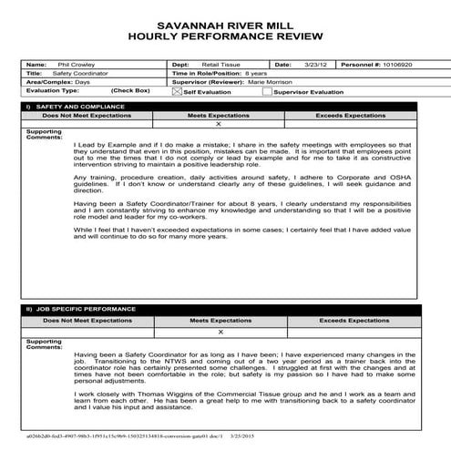 2012 Self Evaluation | DOC | Human Resources | Business