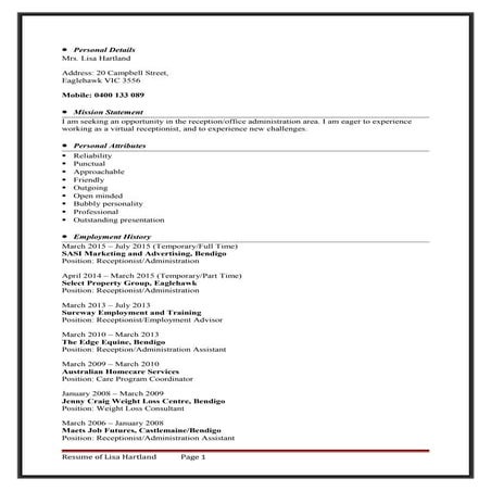 Resume of Lisa Hartland (3) | DOC
