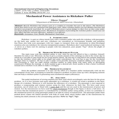 Mechanical Power Assistance to Rickshaw Puller | PDF