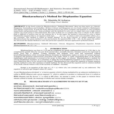 Bhaskaracharya's Method for Diophantine Equation | PDF