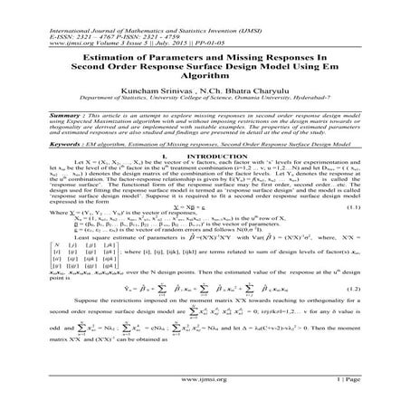 Estimation of Parameters and Missing Responses In Second Order Response Surface Design Model ...
