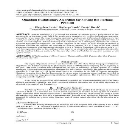 Quantum Evolutionary Algorithm for Solving Bin Packing Problem | PDF