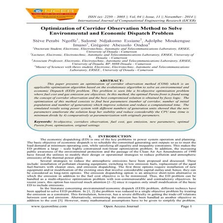 Optimization of Corridor Observation Method to Solve Environmental and Economic Dispatch Problem ...