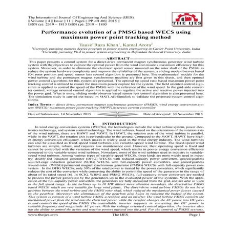 Performance Evolution Of A Pmsg Based Wecs Using Maximum Power Point