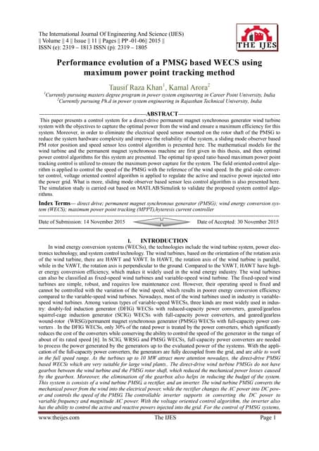 Performance Evolution Of A Pmsg Based Wecs Using Maximum Power Point