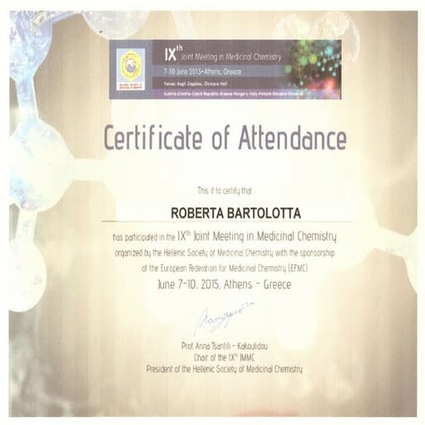 IX Joint Meeting in Med Chem_Certificate of Attendance | PDF