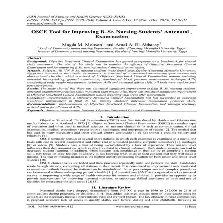 OSCE Tool for Improving B. Sc. Nursing Students' Antenatal ...