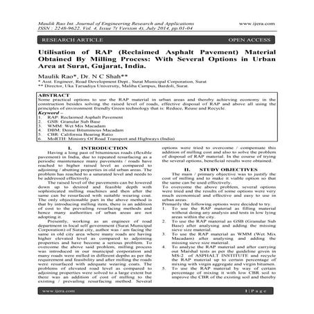 Utilisation of RAP (Reclaimed Asphalt Pavement) Material Obtained By ...