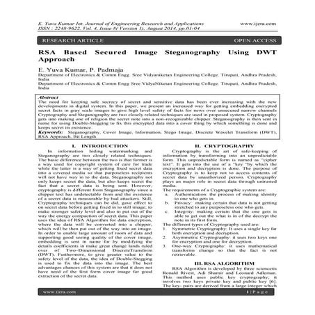 Rsa Based Secured Image Steganography Using Dwt Approach Pdf
